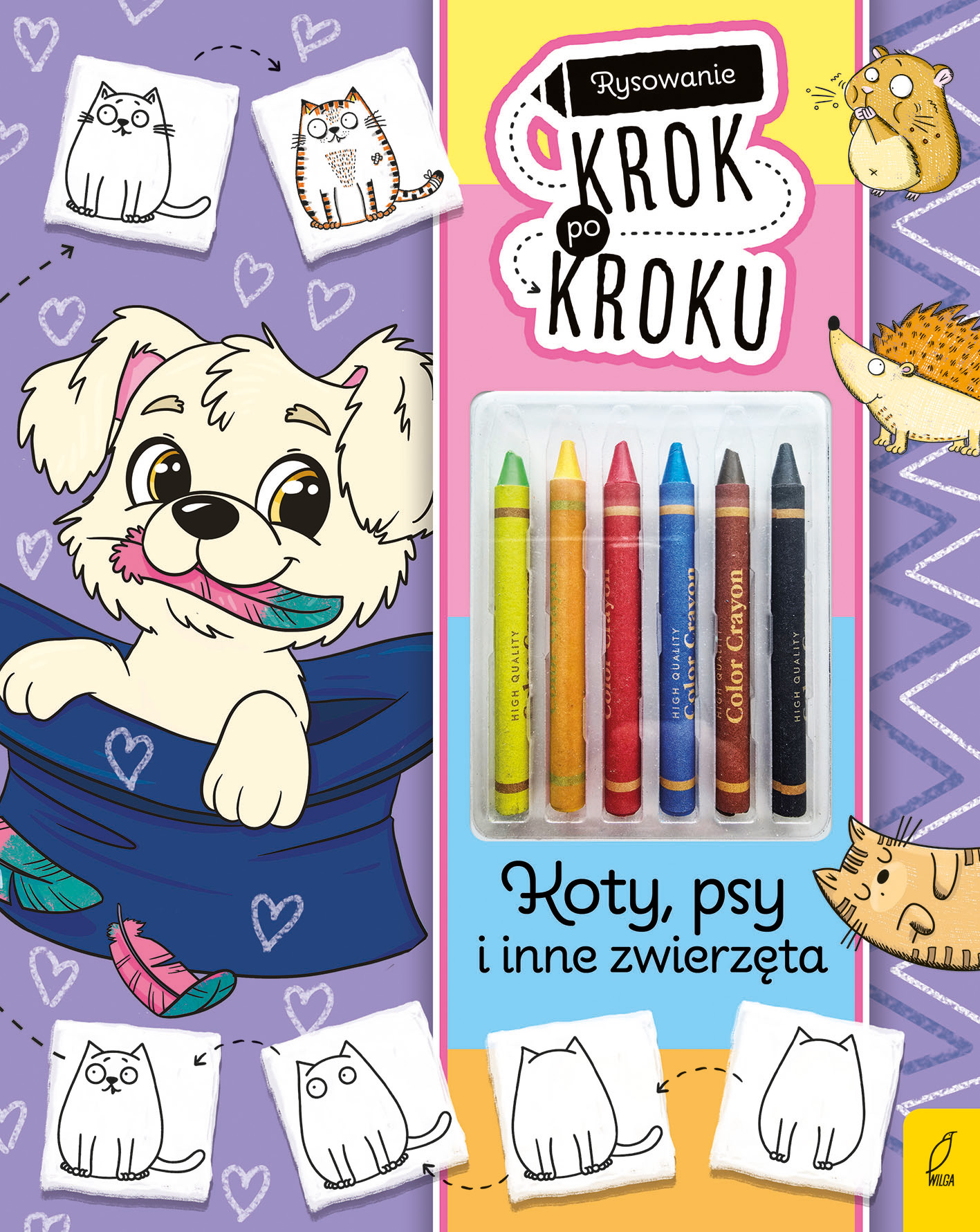 Koty, psy i inne zwierzęta. Rysowanie krok po kroku z kredkami ...